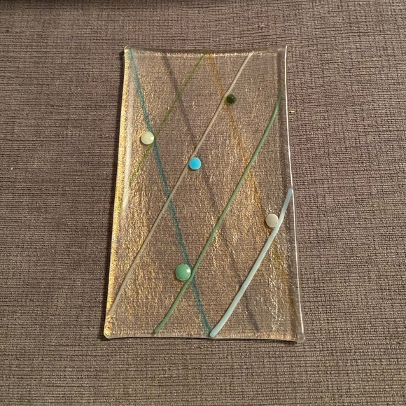 Hand Crafted | Art | Vintage Handmade Fused Glass Lines Dots And Gold ...